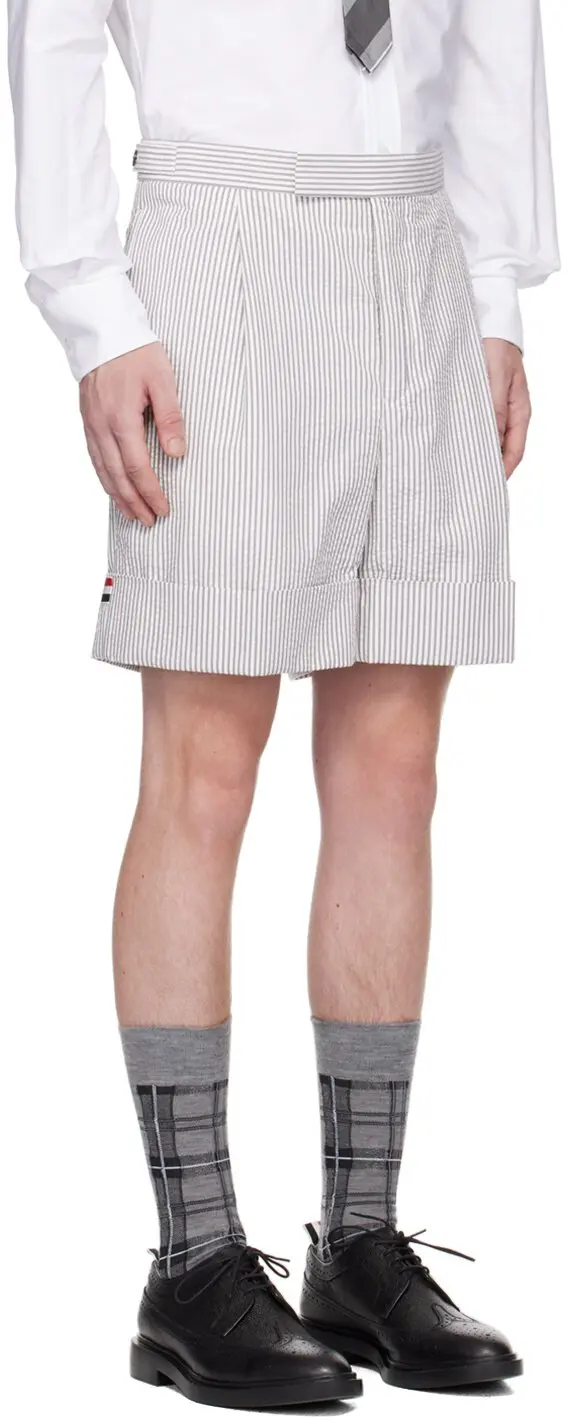 Thom Browne Striped Seersucker Cuff Shorts