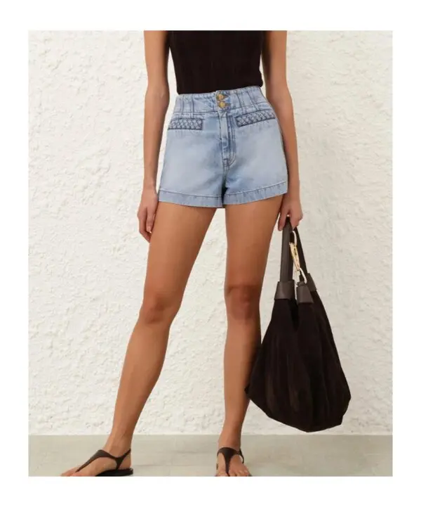 Zimmermann Indra High-rise Double-button Denim Shorts - Gray