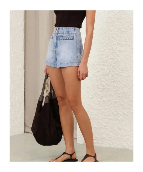 Zimmermann Indra High-rise Double-button Denim Shorts - Gray