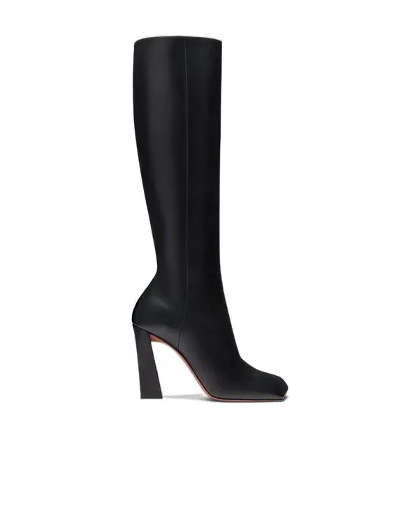 Amina Muaddi Knee-high Square-toe Boots With Thick Heel