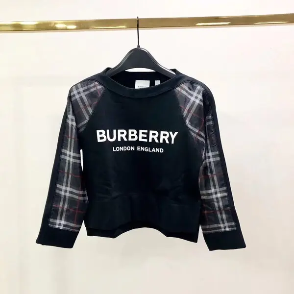 Burberry Logo Print Plaid Sleeve Sweater