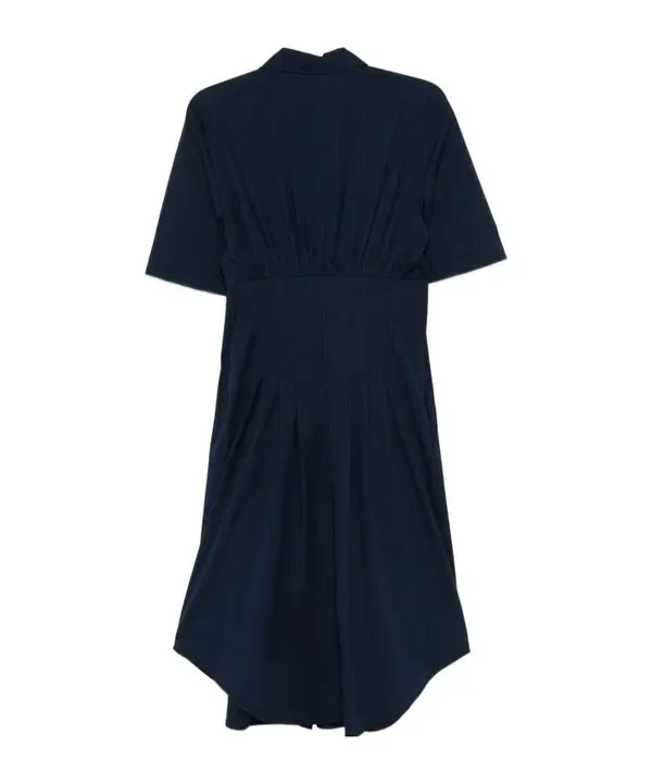 SEMICOUTURE Short Sleeve Shirt Dress With Pleated Details - Blue
