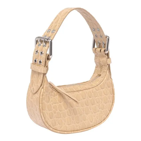 By Far Croc Effect Shoulder Bag - Nude