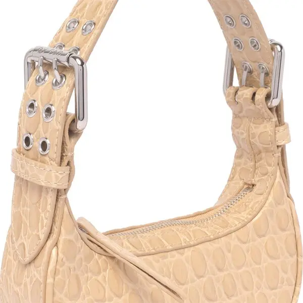 By Far Croc Effect Shoulder Bag - Nude