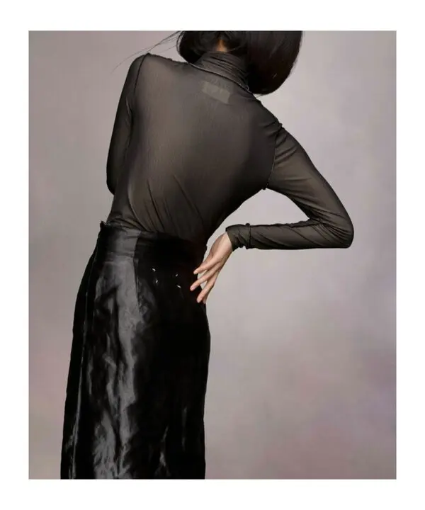 MAISON MARGIELA Mock Neck Long Sleeve Top With Sheer Design
