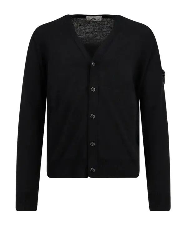 Stone Island Knitted Cardigan With Detachable Logo Patch