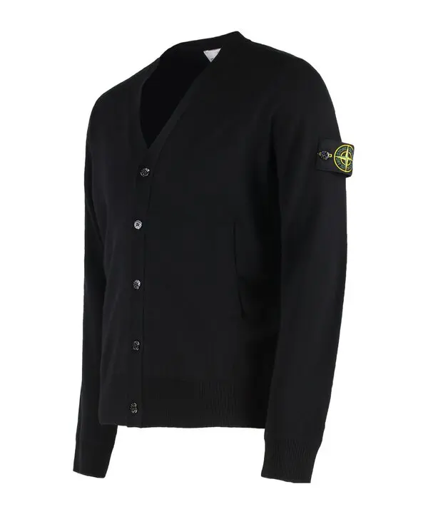 Stone Island Knitted Cardigan With Detachable Logo Patch