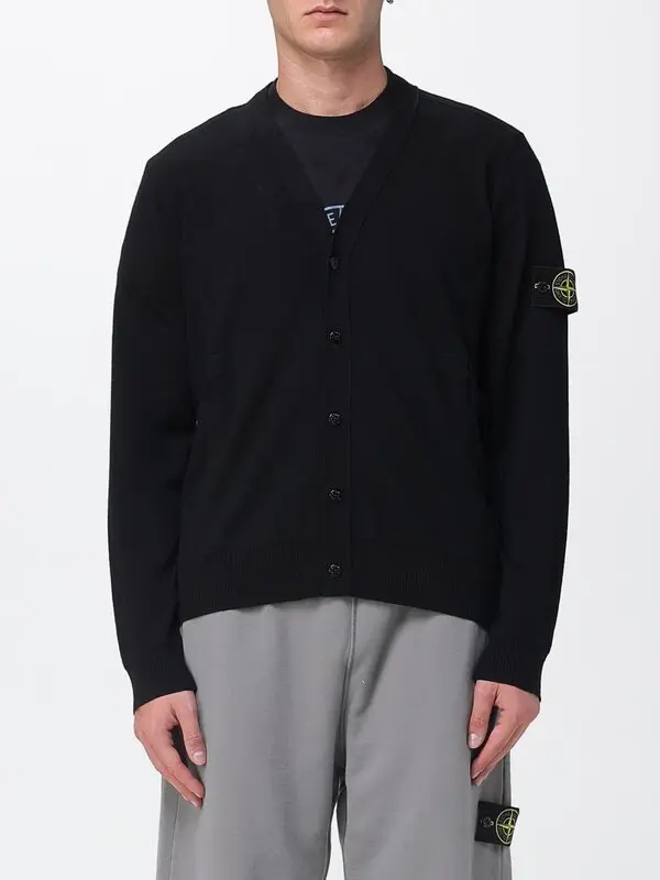 Stone Island Knitted Cardigan With Detachable Logo Patch