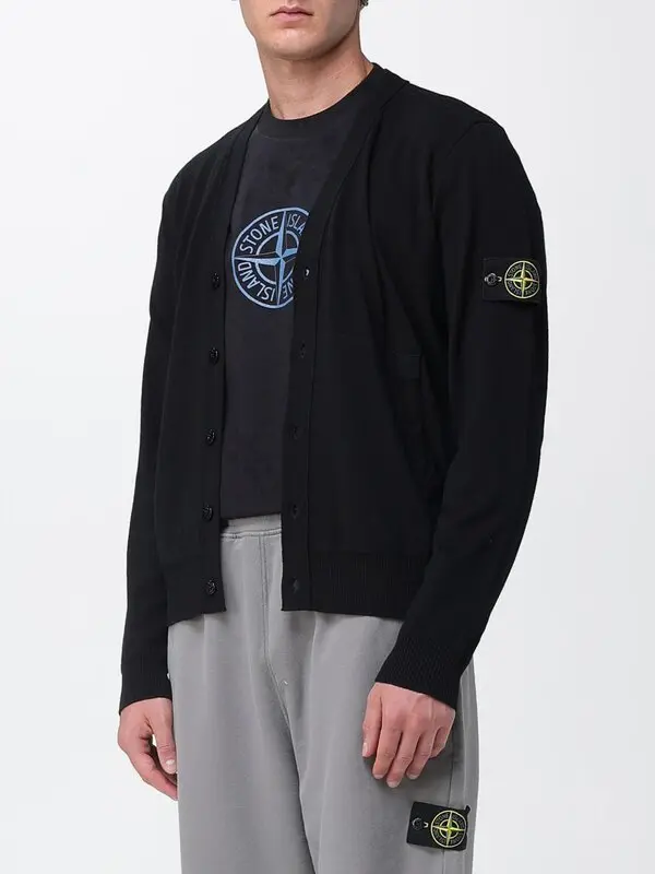Stone Island Knitted Cardigan With Detachable Logo Patch