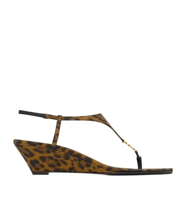 Saint Laurent Cassandra Leopard Wedge Sandals - Brown