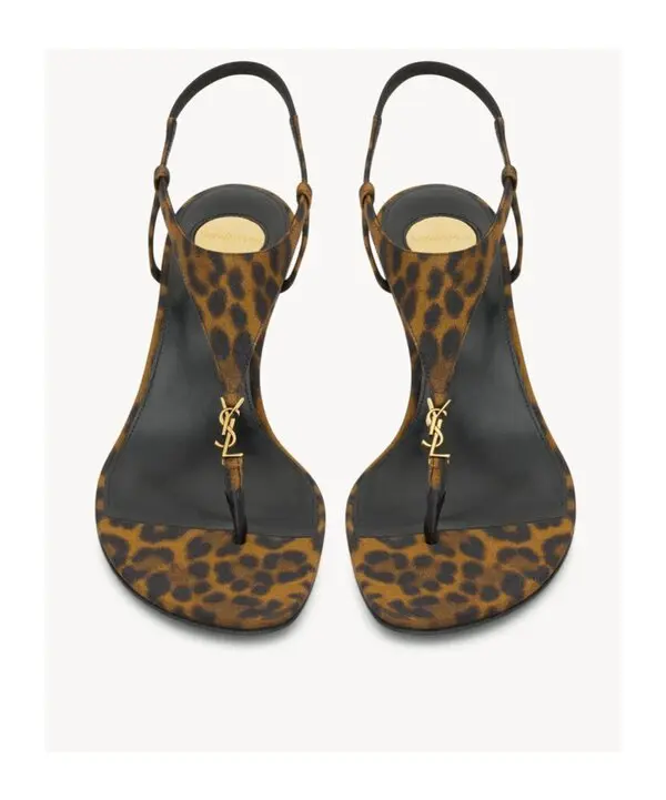 Saint Laurent Cassandra Leopard Wedge Sandals - Brown