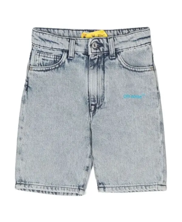 Off-White Diagonal Stripe Logo Print Denim Shorts