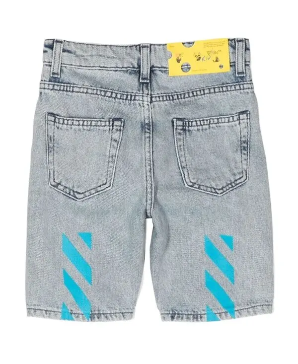 Off-White Diagonal Stripe Logo Print Denim Shorts