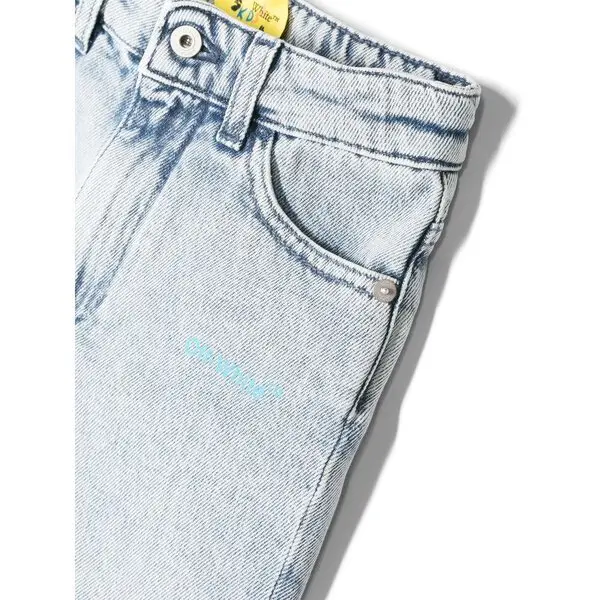 Off-White Diagonal Stripe Logo Print Denim Shorts