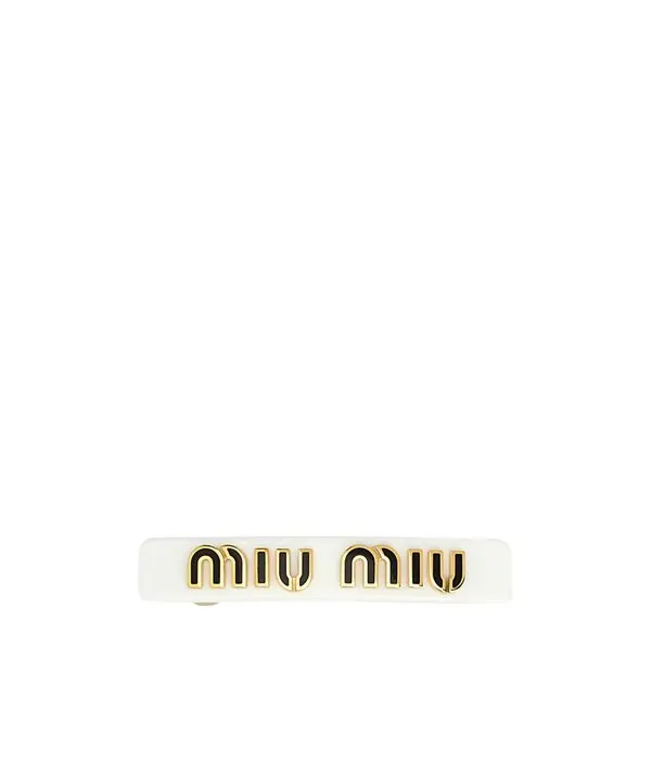 Miu Miu Logo Plaque Hair Clip - White/black
