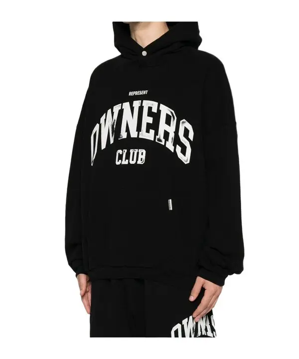 REPRESENT Long-sleeved Hooded Sweatshirt With Front Logo - Black