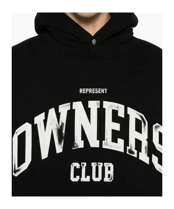 REPRESENT Long-sleeved Hooded Sweatshirt With Front Logo - Black