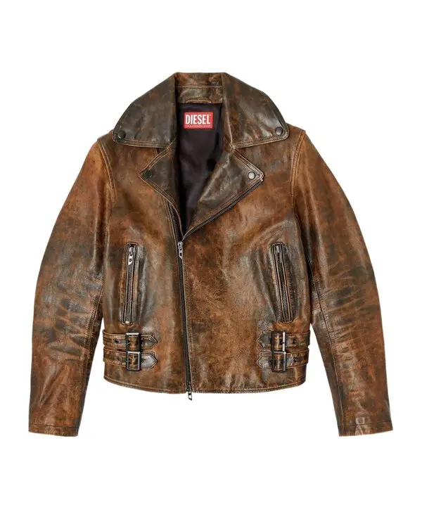 DIESEL® Leon Leather Moto Jacket - Brown
