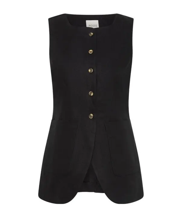 Posse Emma Buttoned Vest - Black