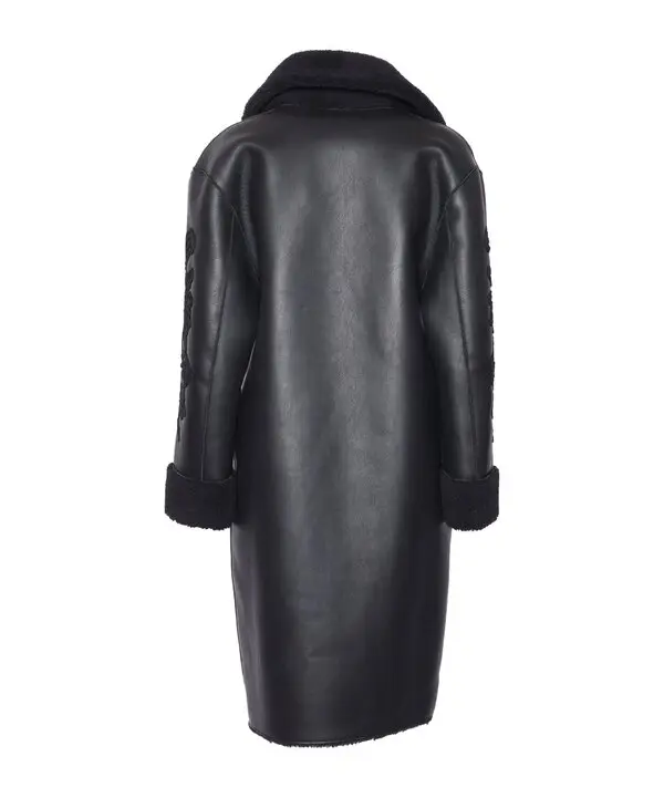 Ermanno Scervino Long-sleeved Double-breasted Coat With Faux Fur Trim And Embroidery