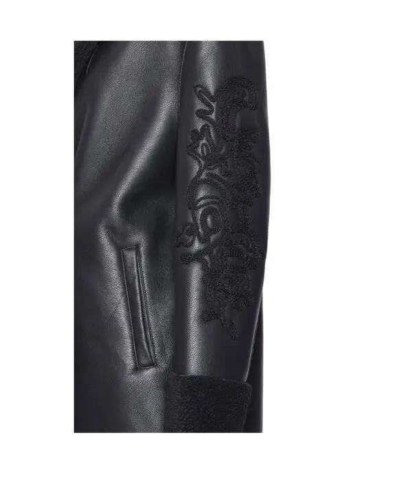 Ermanno Scervino Long-sleeved Double-breasted Coat With Faux Fur Trim And Embroidery