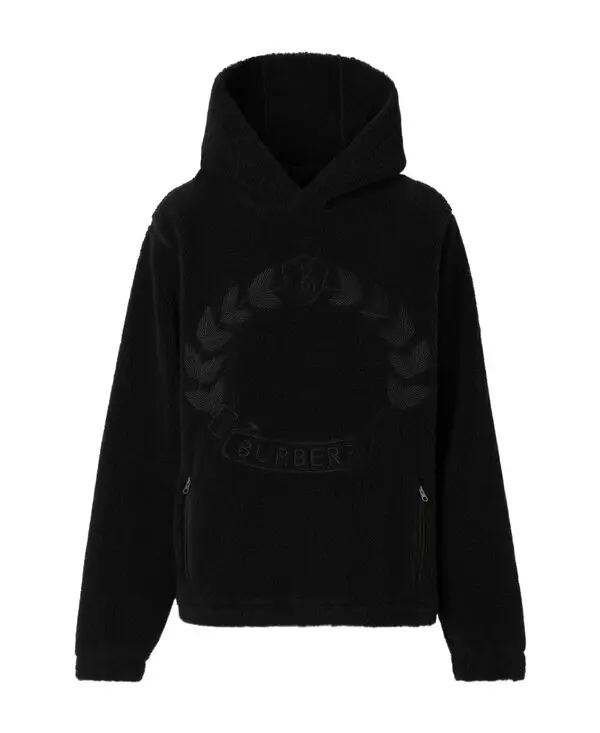 Burberry Logo Embroidered Teddy Hoodie - Black