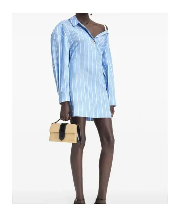 Jacquemus Striped Draped Neck Mini Dress