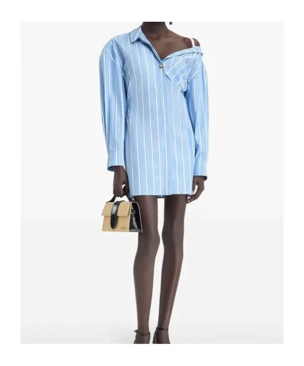 Jacquemus Striped Draped Neck Mini Dress