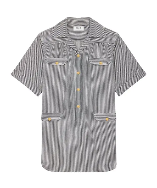Celine Hickory Striped Cotton Tunic Mini Dress