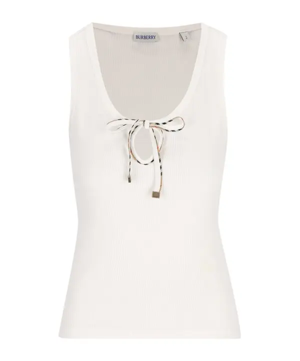Burberry Ribbed Tank Top With Bow Detail - White
