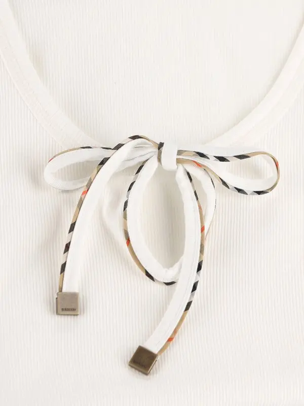 Burberry Ribbed Tank Top With Bow Detail - White