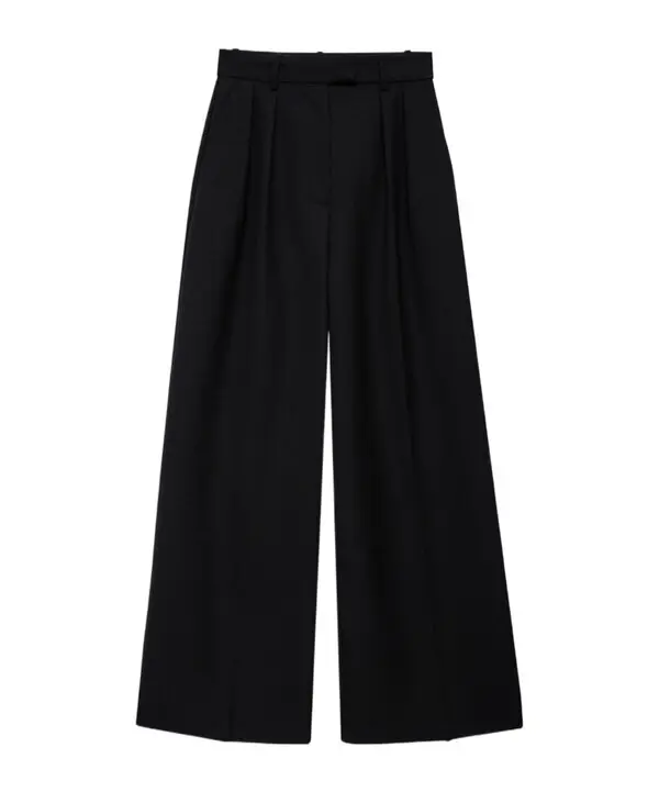 ANINE BING Lou Pleated Wide-leg Trousers - Black