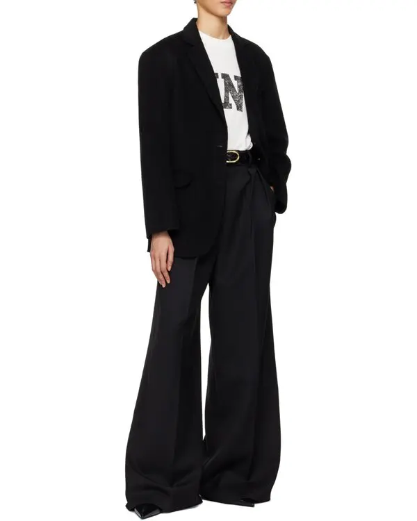 ANINE BING Lou Pleated Wide-leg Trousers - Black