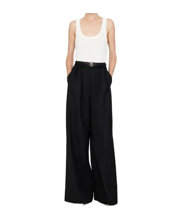 ANINE BING Lou Pleated Wide-leg Trousers - Black