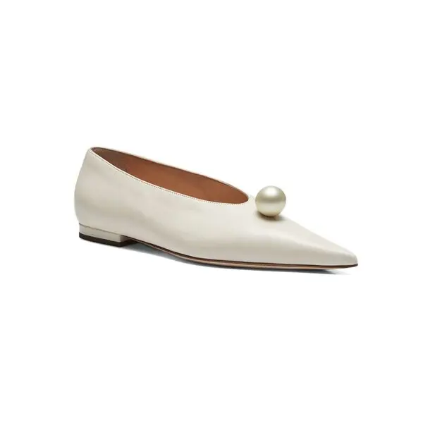 Magda Butrym Pointed Toe Flats With Imitation Pearl Embellishment