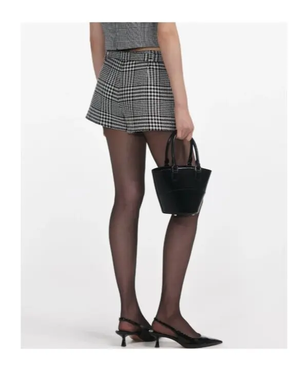 SELF-PORTRAIT Houndstooth Belted Mini Skort - Gray