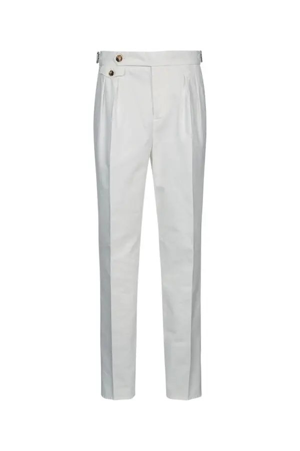 Brunello Cucinelli Tailored Trousers With Double Pleats And Side Buckles - White