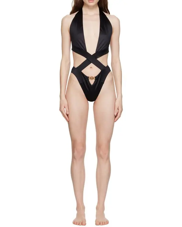 Versace Logo Detailed Cut-out Halterneck Swimsuit