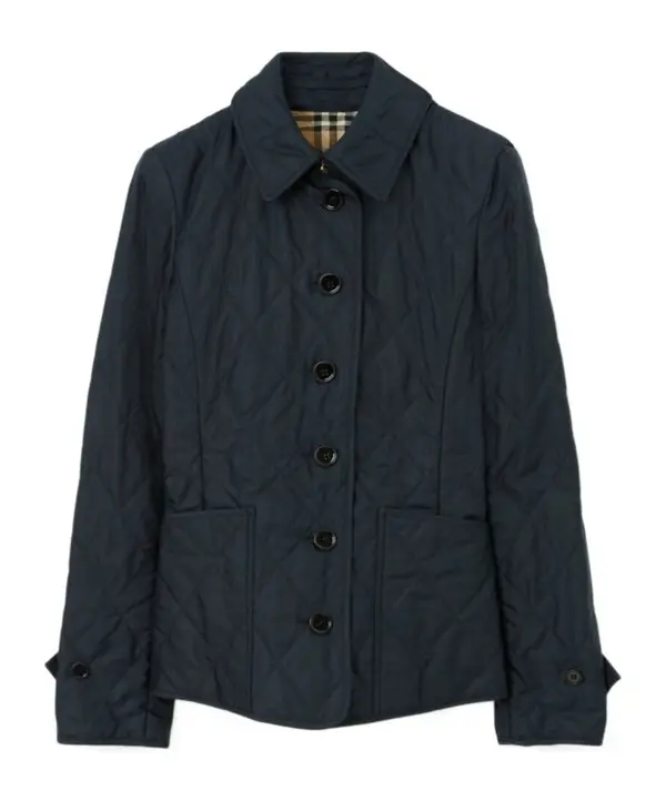 Burberry Diamond-quilted Buttoned Jacket With Throat Lock - Black