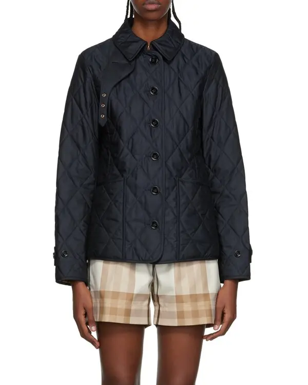 Burberry Diamond-quilted Buttoned Jacket With Throat Lock - Black
