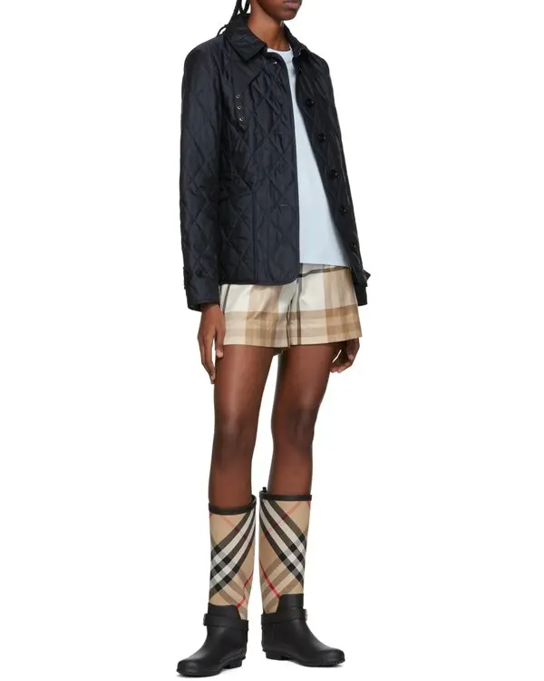 Burberry Diamond-quilted Buttoned Jacket With Throat Lock - Black