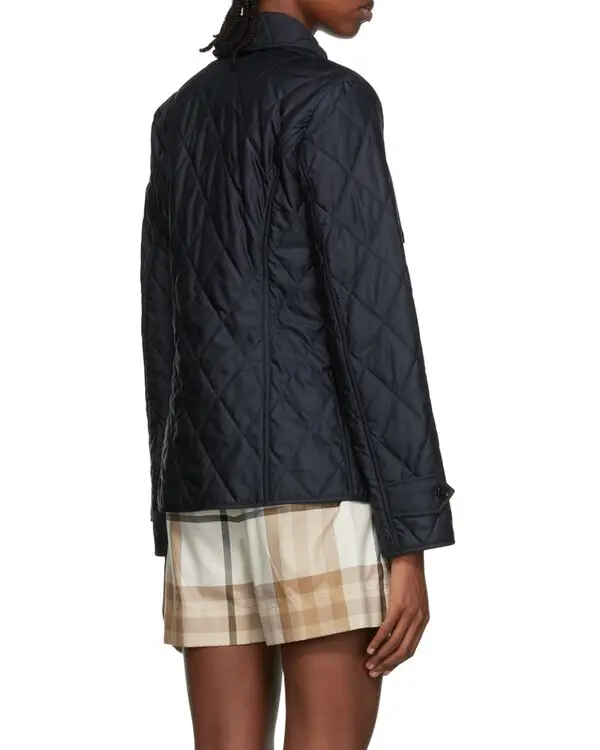 Burberry Diamond-quilted Buttoned Jacket With Throat Lock - Black
