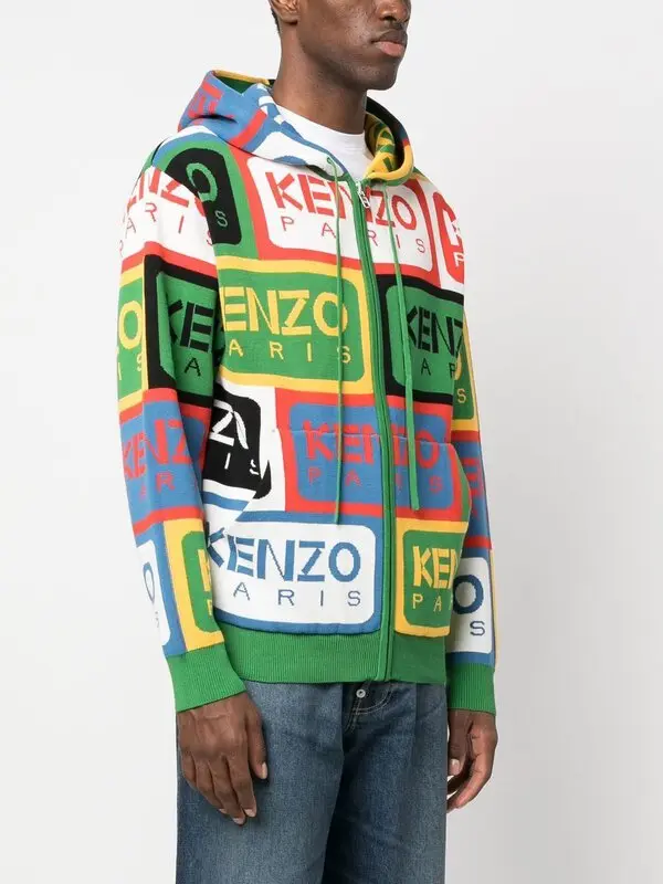Kenzo Zipped Drawstring Knitted Hoodie