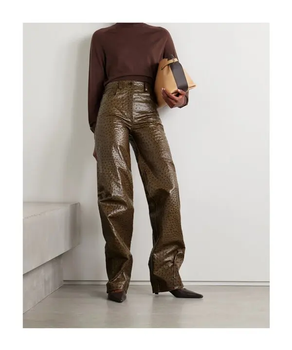16Arlington High-waisted Straight-leg Leather Trousers