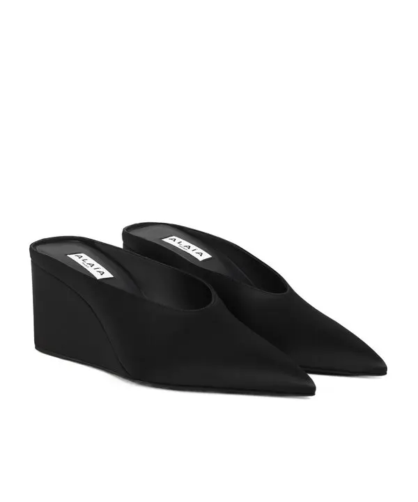 Alaïa Wedge Satin Mules - Black