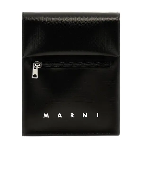 Marni Tribeca Logo Printed Crossbody Bag - Black