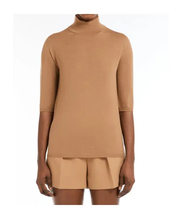 Max Mara High Neck Half-sleeved Jumper - Camel