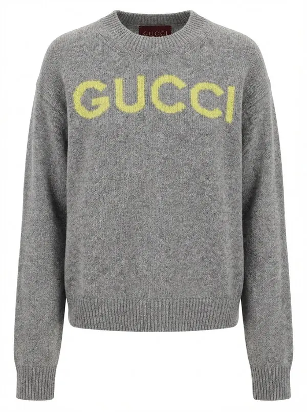 Gucci Logo Intarsia Knit Jumper - Grey