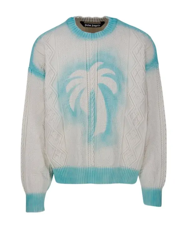 Palm Angels Sprayed Palm Fisherman Jumper - Gray