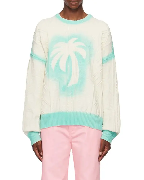 Palm Angels Sprayed Palm Fisherman Jumper - Gray